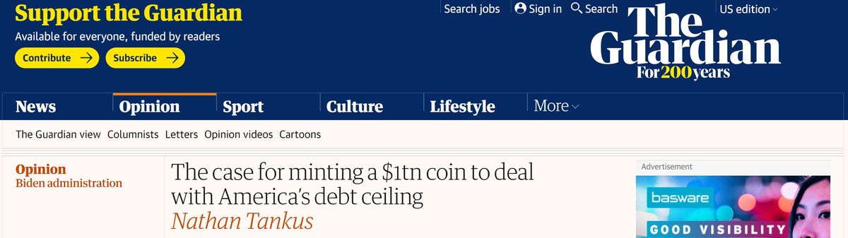 New Guardian Op Ed: The case for minting a $1tn coin to deal with ...